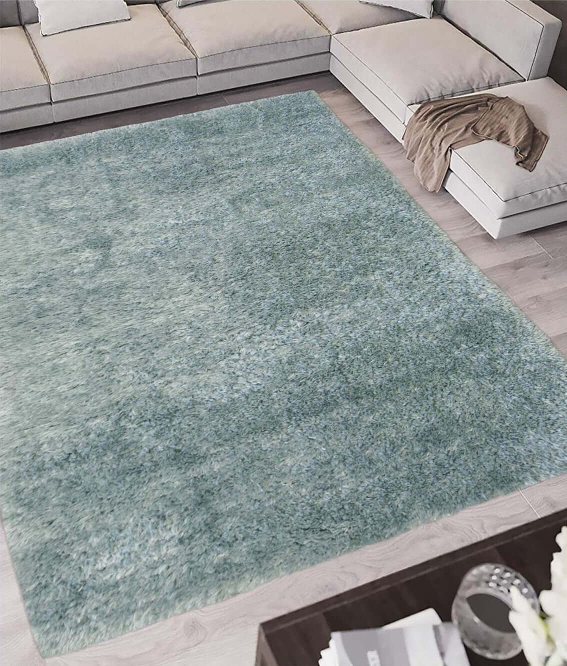 Solid Design Shaggy Rug in Duck egg blue – The Rugs
