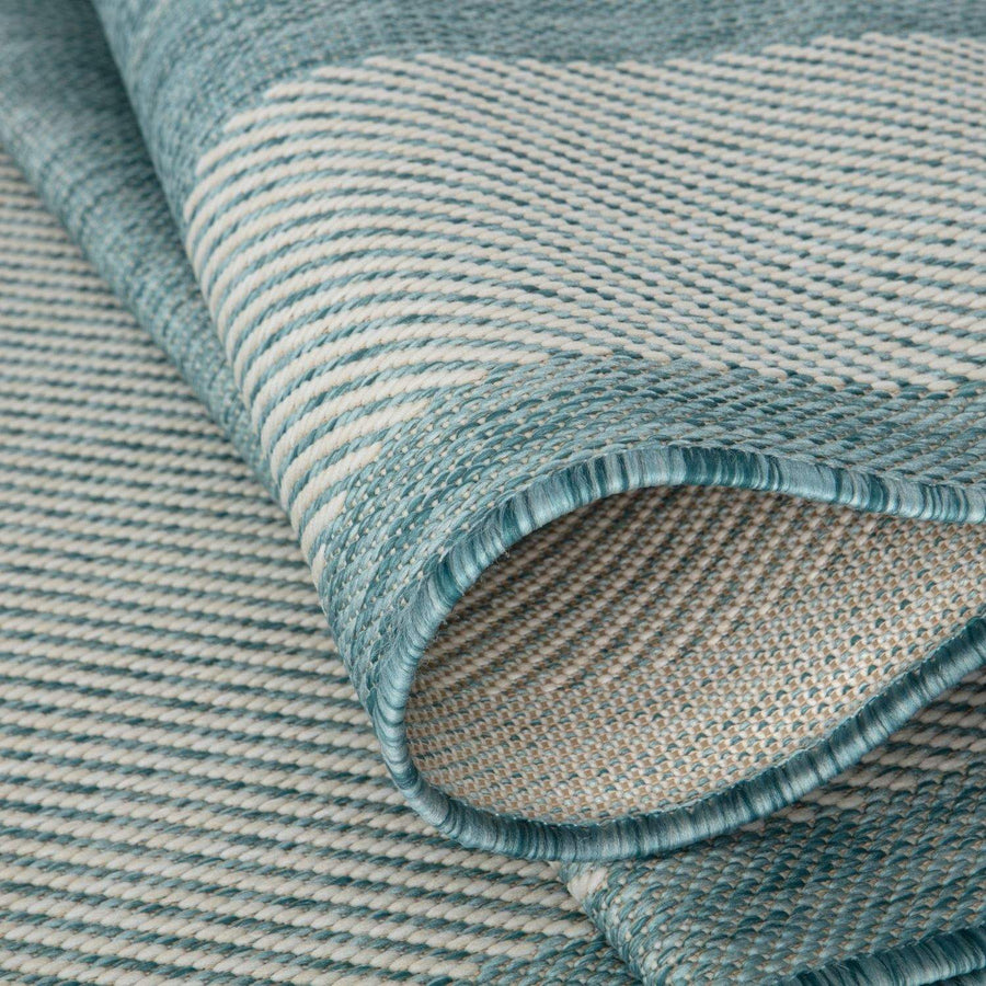 Bordered Design Outdoor Rug for Garden in Aqua | The Rugs