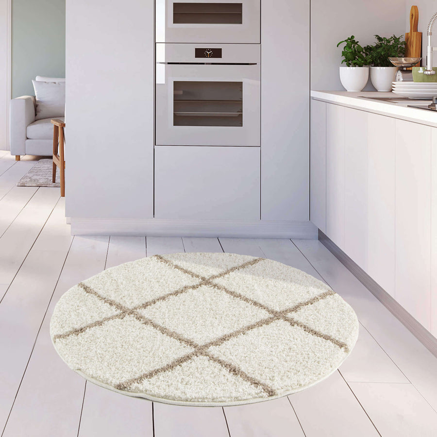The Rugs Area Rug - Modern Luxury Shaggy Rug Geometric Ivory