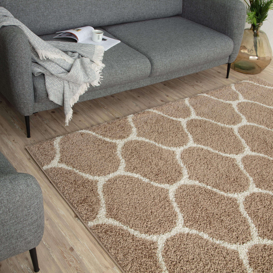 The Rugs Area Rug - Modern Luxury Shaggy Rug Trellis Beige