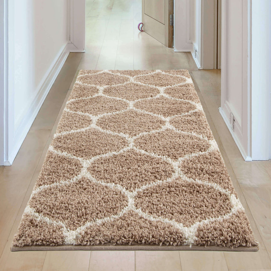 The Rugs Area Rug - Modern Luxury Shaggy Rug Trellis Beige