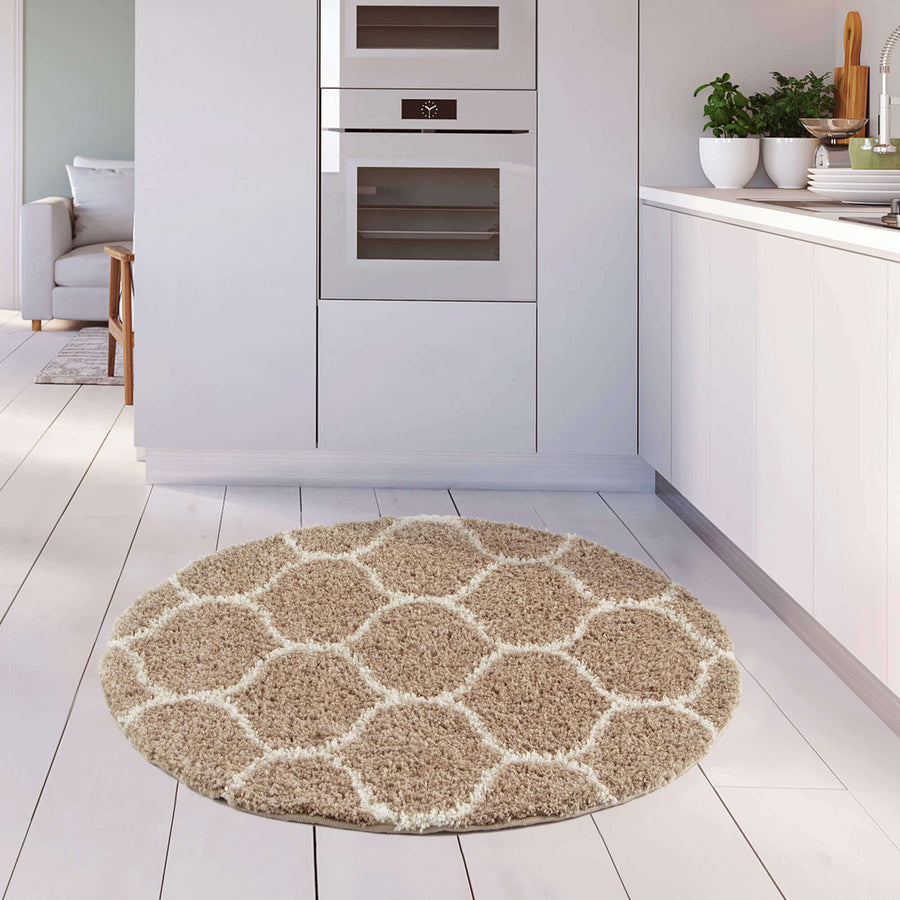 The Rugs Area Rug - Modern Luxury Shaggy Rug Trellis Beige