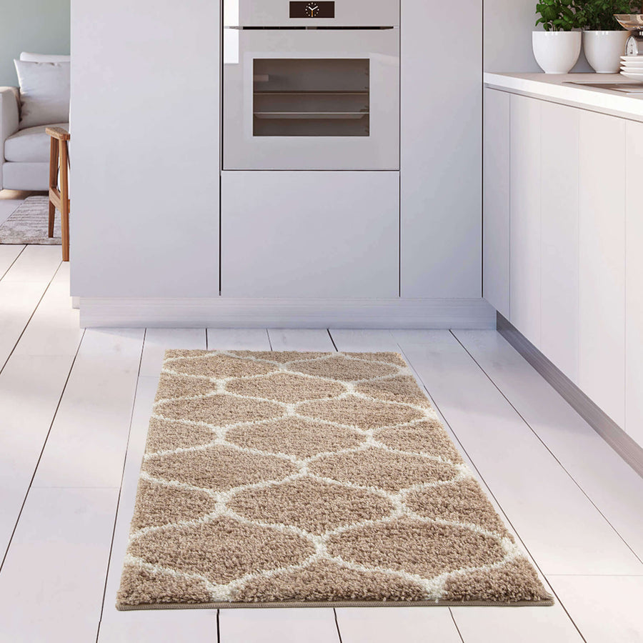 The Rugs Area Rug - Modern Luxury Shaggy Rug Trellis Beige