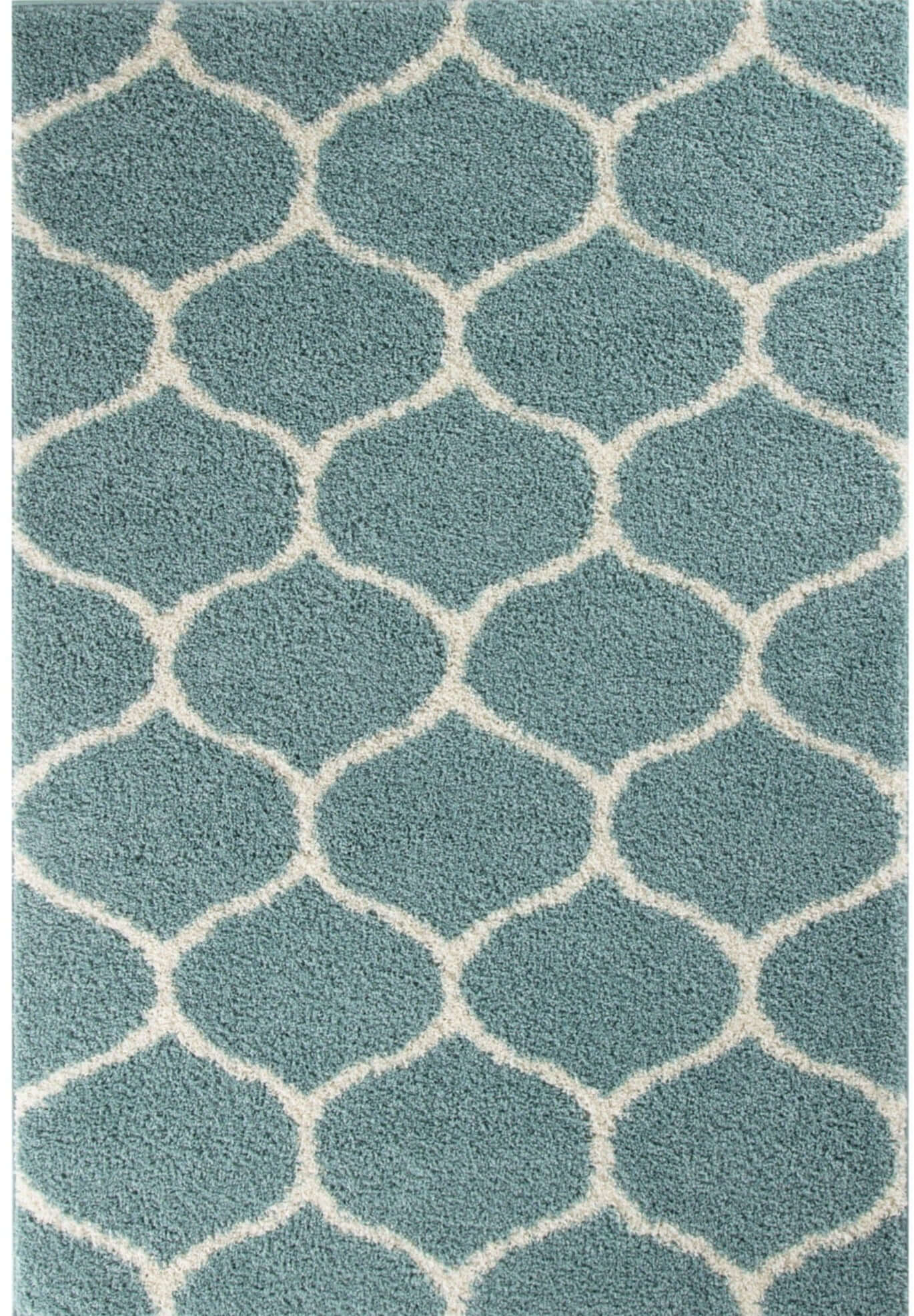 Trellis Design Thick Shaggy Area Rugs Duck Egg Blue | The Rugs
