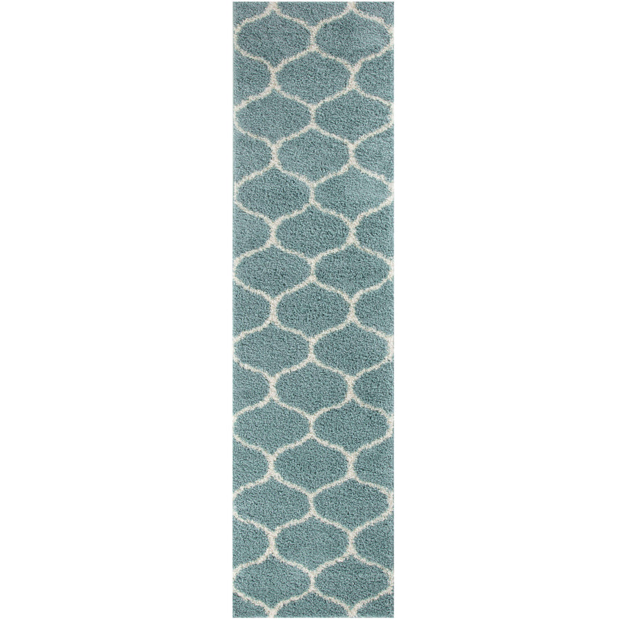 Trellis Design Thick Shaggy Area Rugs Duck Egg Blue