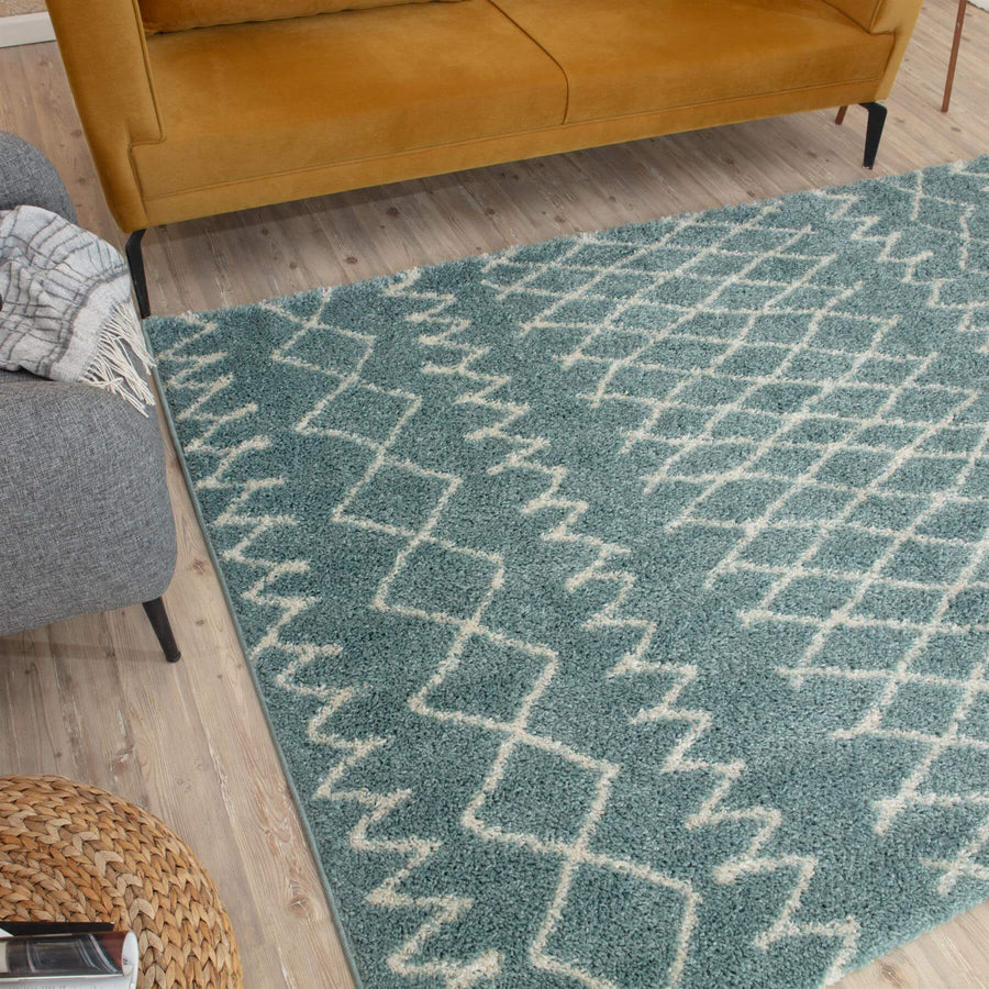 Moroccan Duck Egg Blue Shaggy Rug | Plush Comfort | The Rugs