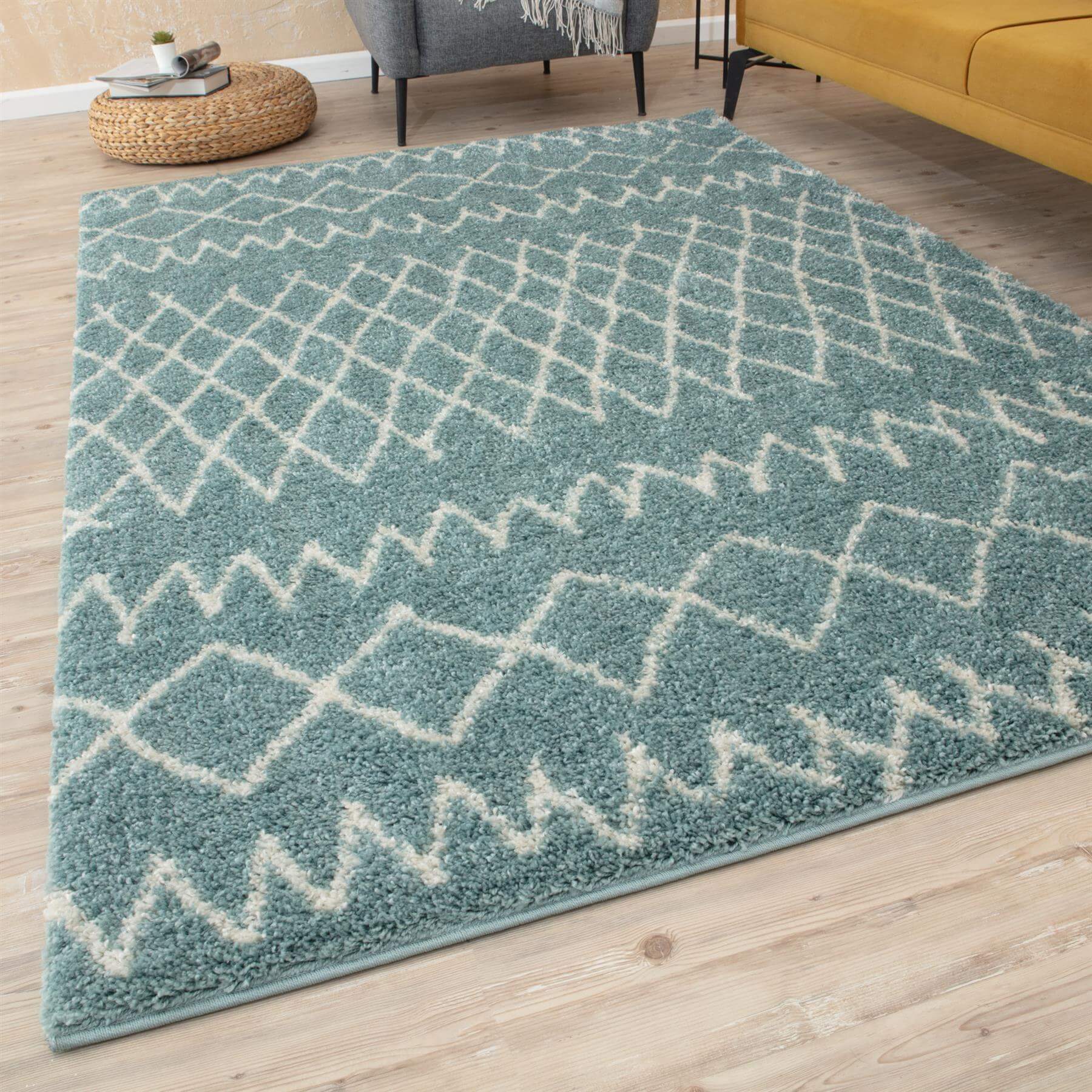 Moroccan Duck Egg Blue Shaggy Rug | 950 – The Rugs
