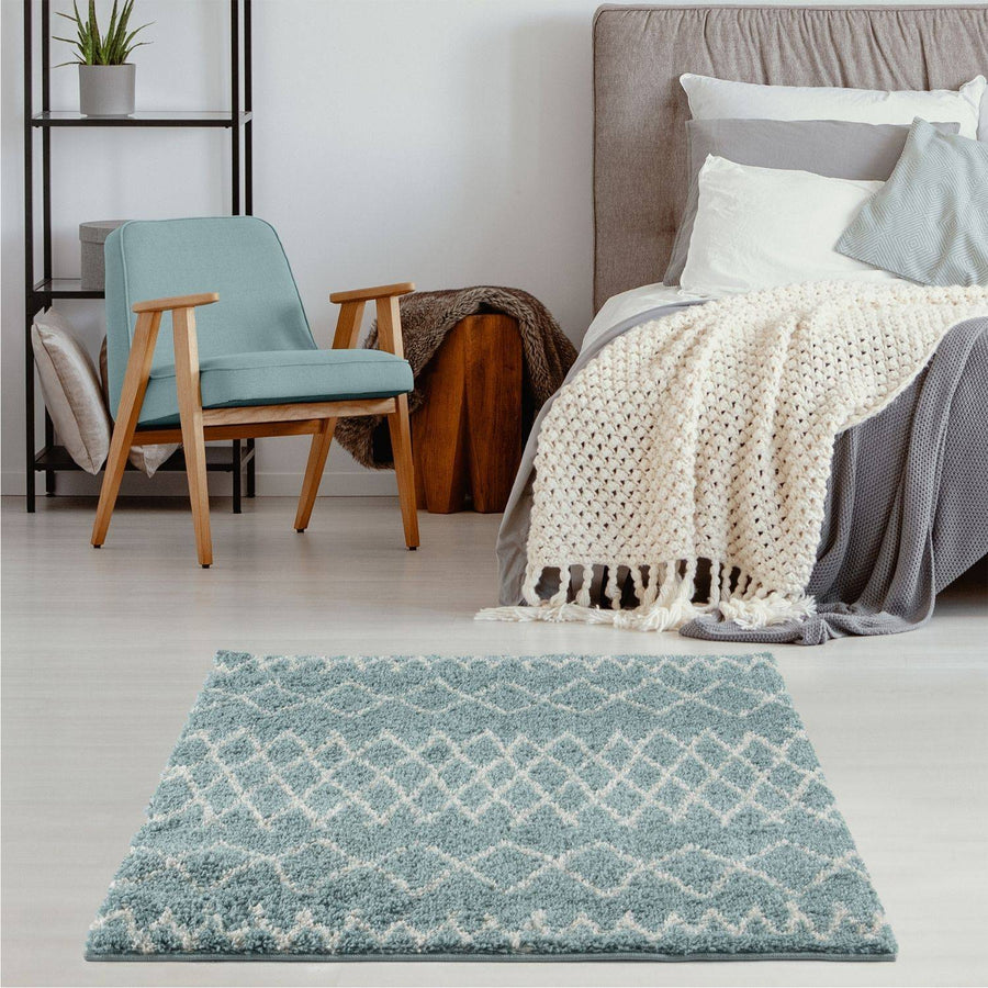 Moroccan Duck Egg Blue Shaggy Rug | Plush Comfort | The Rugs