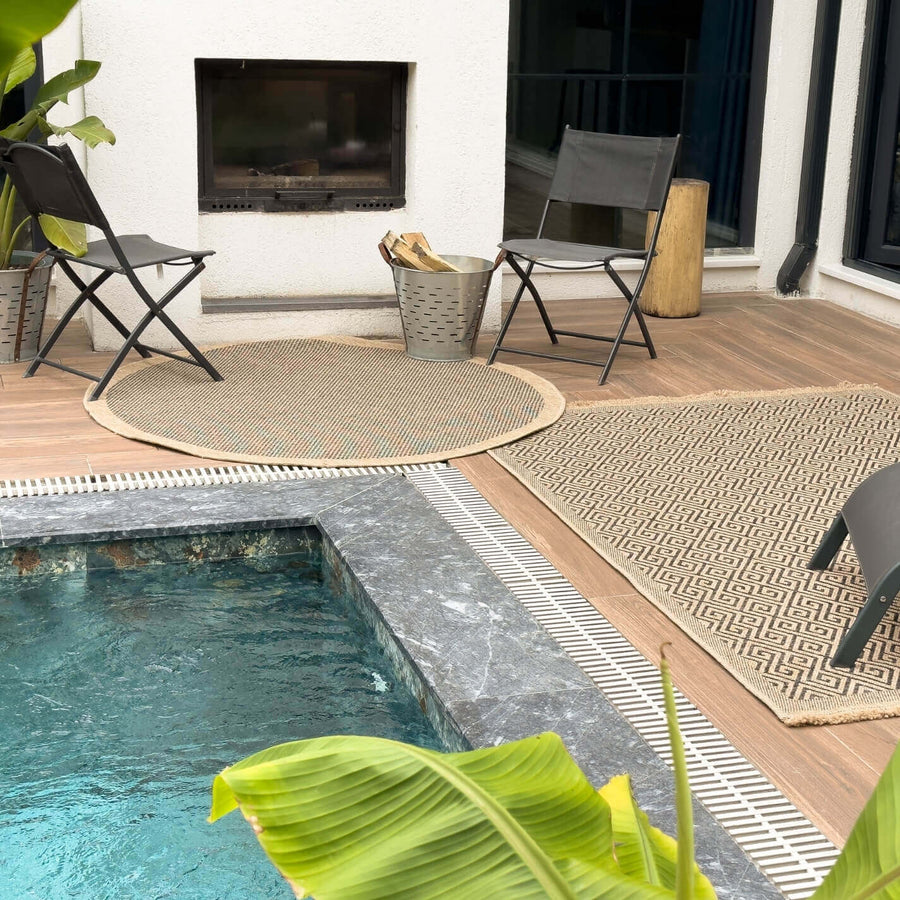 Jute-Look Dark Grey Outdoor Rugs for Garden | Durable