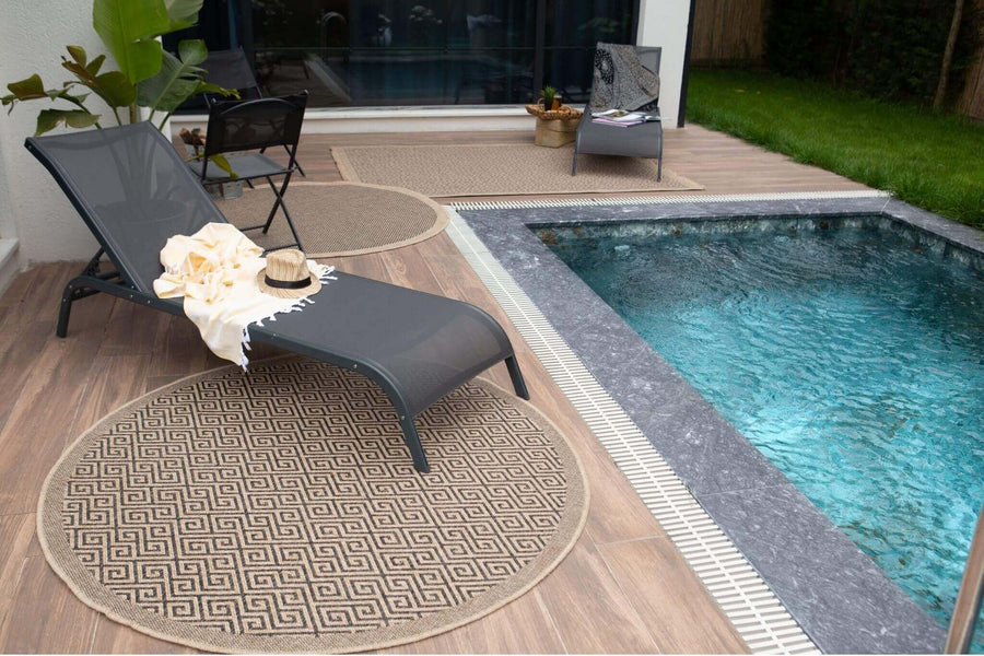 Jute-Look Dark Grey Outdoor Rugs for Garden | Durable