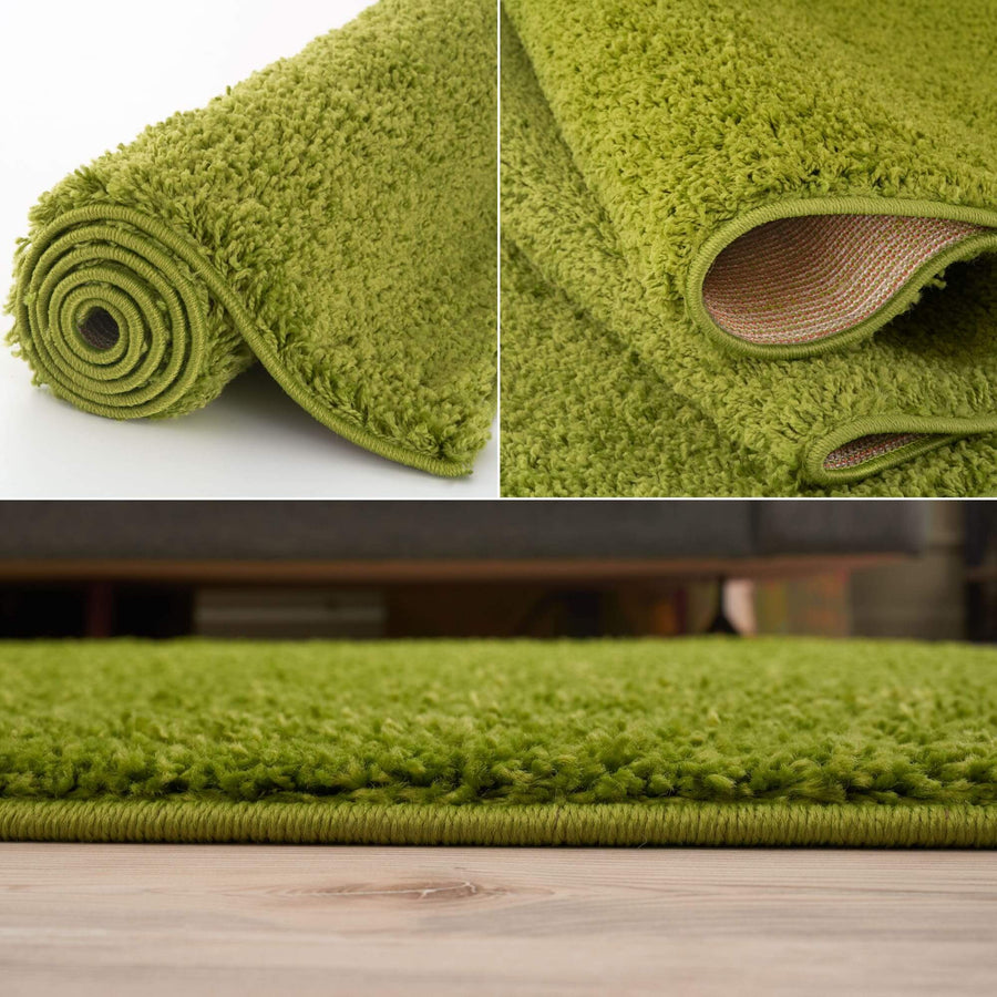 Premium Shaggy Rug Plain Green Rectangle Shape | The Rugs