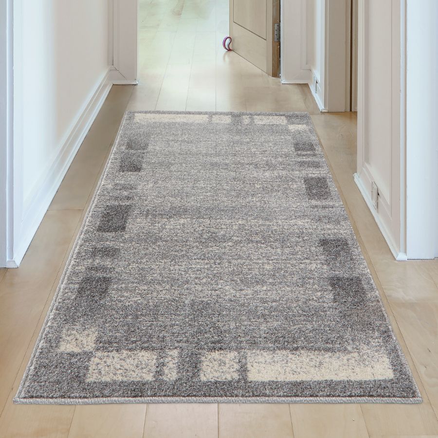 Modern Living Room Rug Bordered Grey Cream | The Rugs
