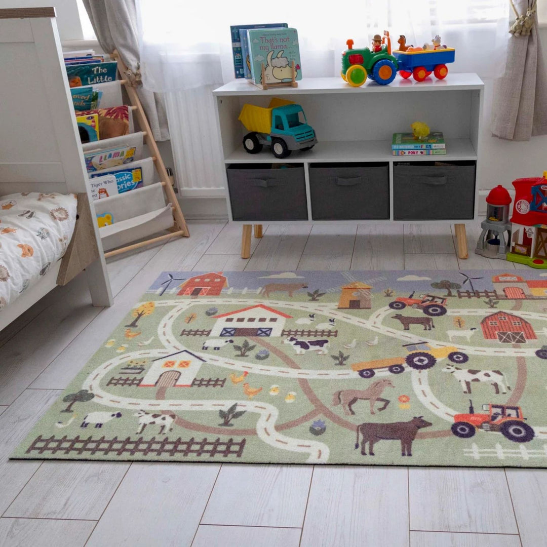 The Rugs Quality Play Kids Farm Track Mat - Soft Comfort