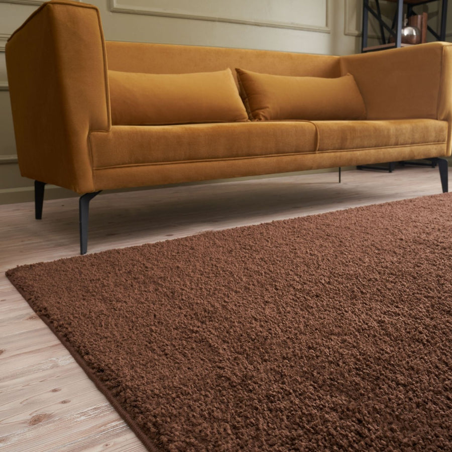 Premium Shaggy Rug Plain Brown Rectangle Shape | The Rugs
