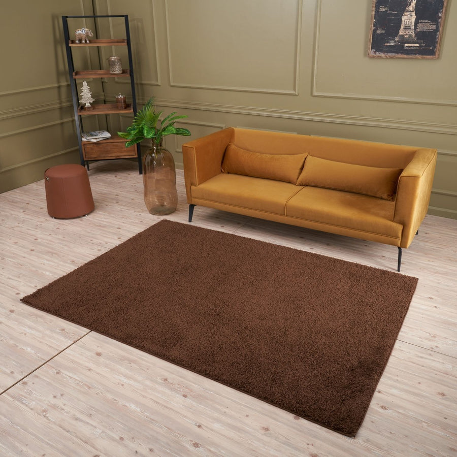 Premium Shaggy Rug Plain Brown Rectangle Shape | The Rugs