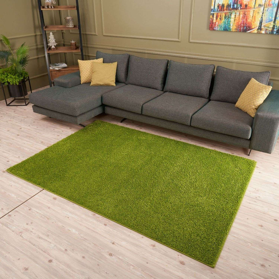 Premium Shaggy Rug Plain Green Rectangle Shape | The Rugs