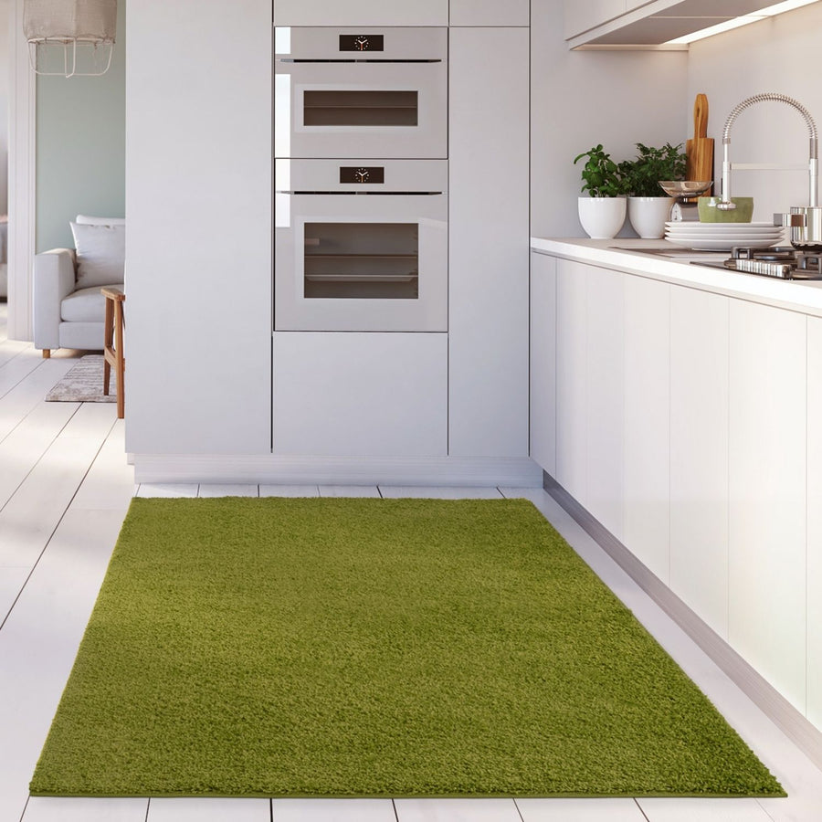 Premium Shaggy Rug Plain Green Rectangle Shape | The Rugs
