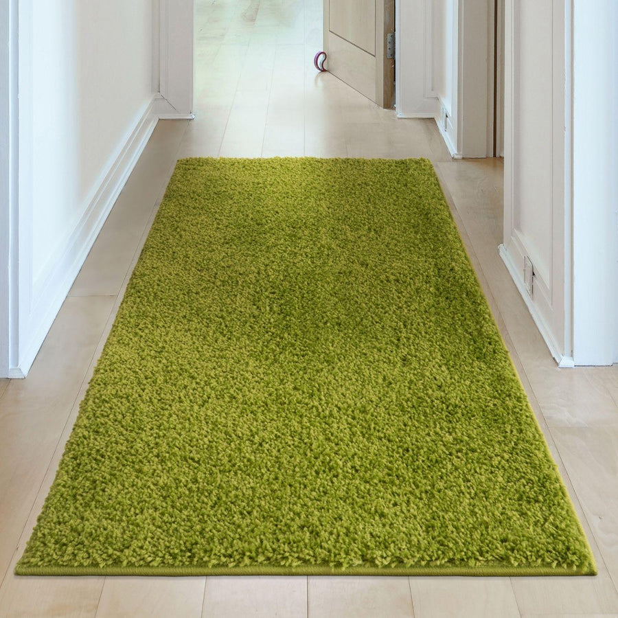 Premium Shaggy Rug Plain Green Rectangle Shape | The Rugs