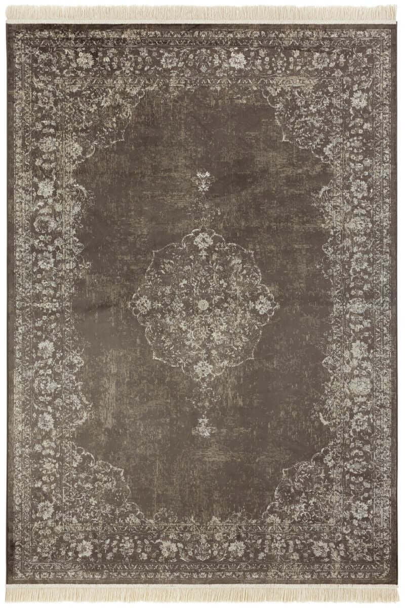 The Rugs Quality Oriental Velvet Fringes Vintage Brown Rug