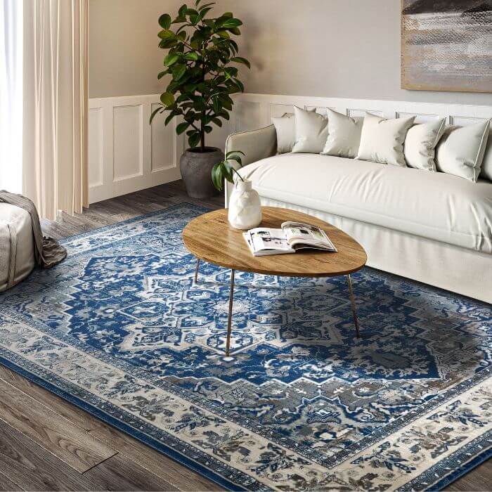 The Rugs Short-Pile Classic Medallion Blue Rug - Luxurious