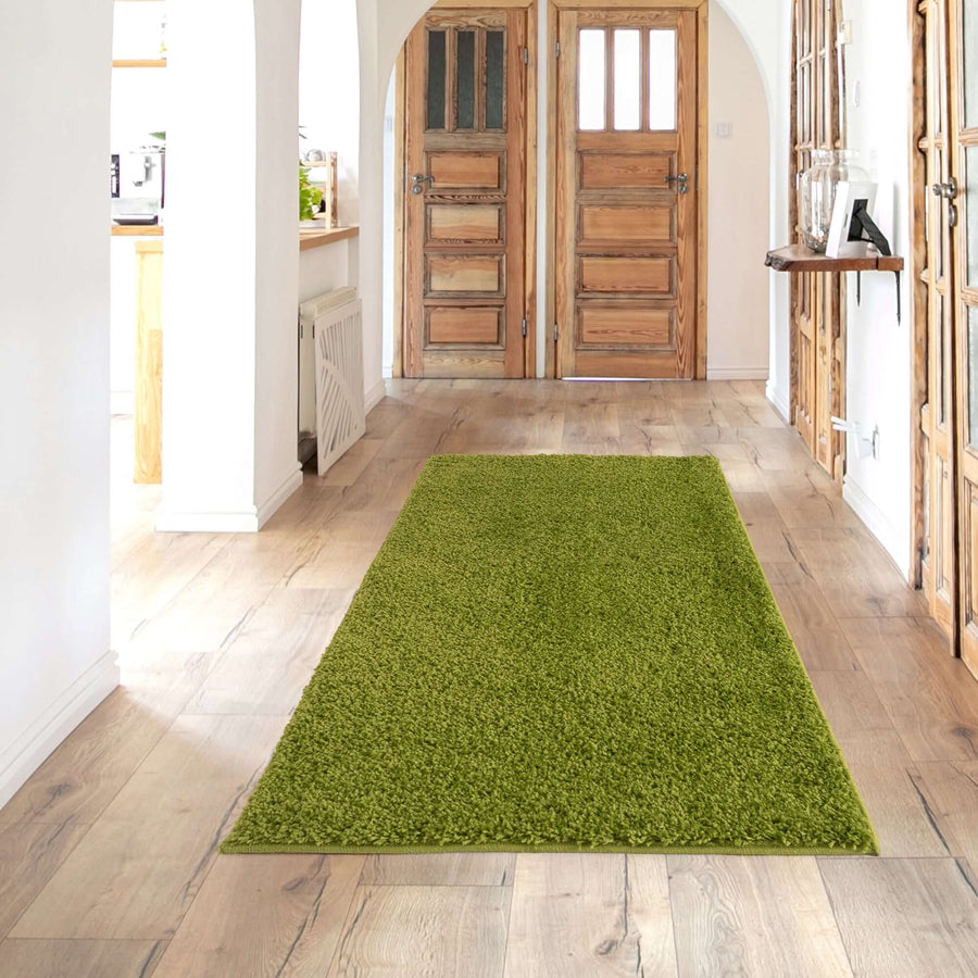 Premium Shaggy Rug Plain Green Rectangle Shape | The Rugs