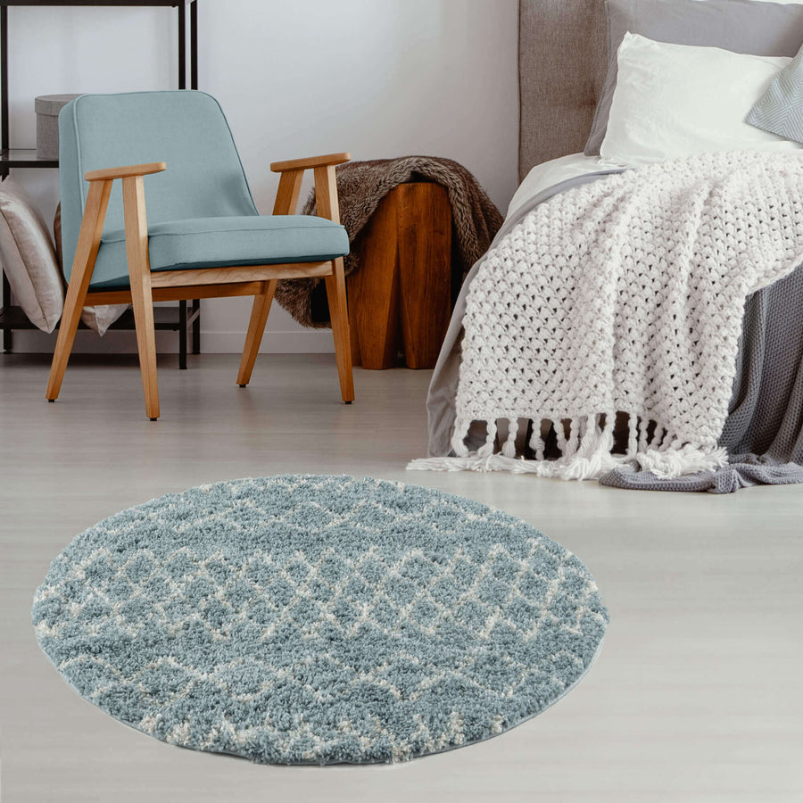 The Rugs Area Rug - Modern Luxury Shaggy Rug Diamond Duck Egg Blue