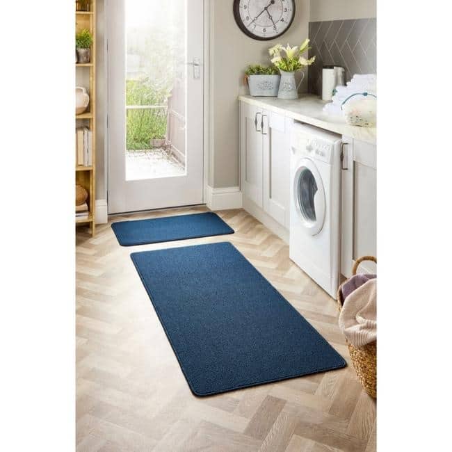 The Rugs Washable Plain Blue Mat Runner - Quality Comfort Style