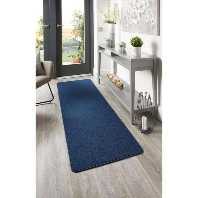 The Rugs Washable Plain Blue Mat Runner - Quality Comfort Style