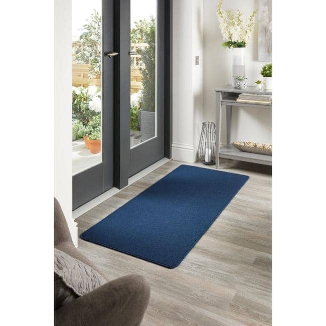 The Rugs Washable Plain Blue Mat Runner - Quality Comfort Style