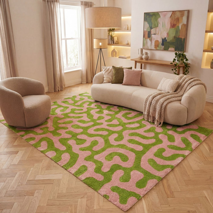 The Rugs Joli Doodle Green Pink Rug - Comfort Quality