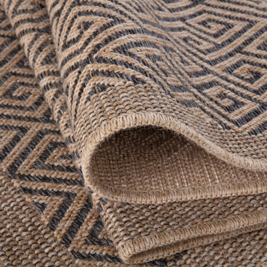 Jute-Look Dark Grey Outdoor Rugs for Garden | Durable