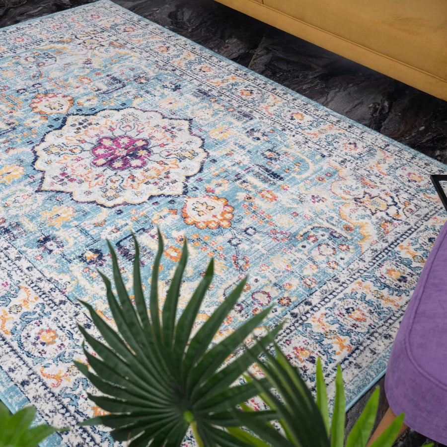 Living Room Rug Vintage Medallion Design in Multicolour