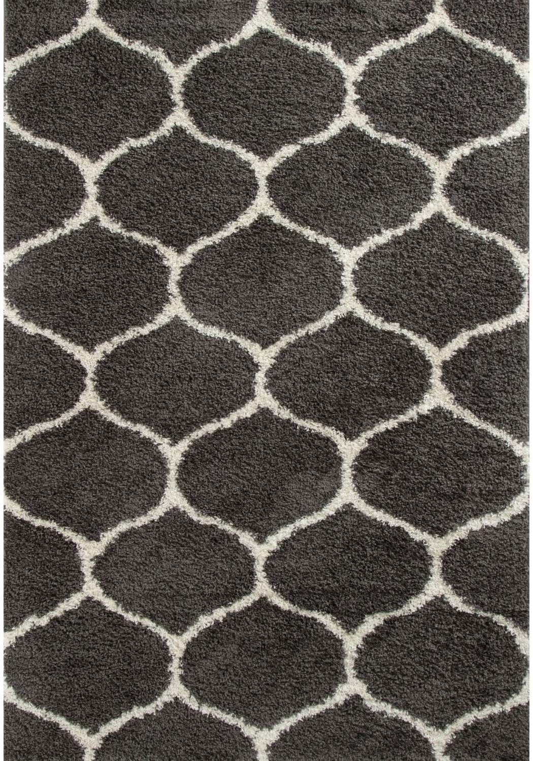 Trellis Design Thick Shaggy Area Rugs Dark Grey | The Rugs