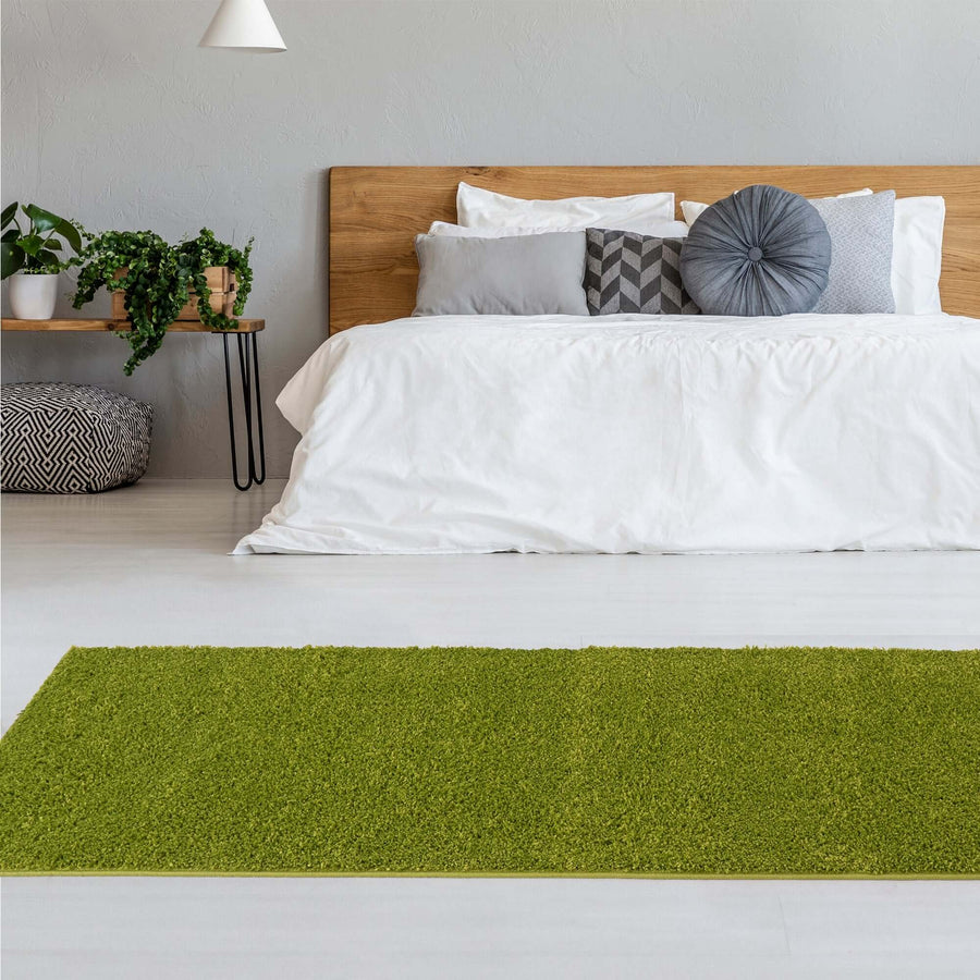 Premium Shaggy Rug Plain Green Rectangle Shape | The Rugs