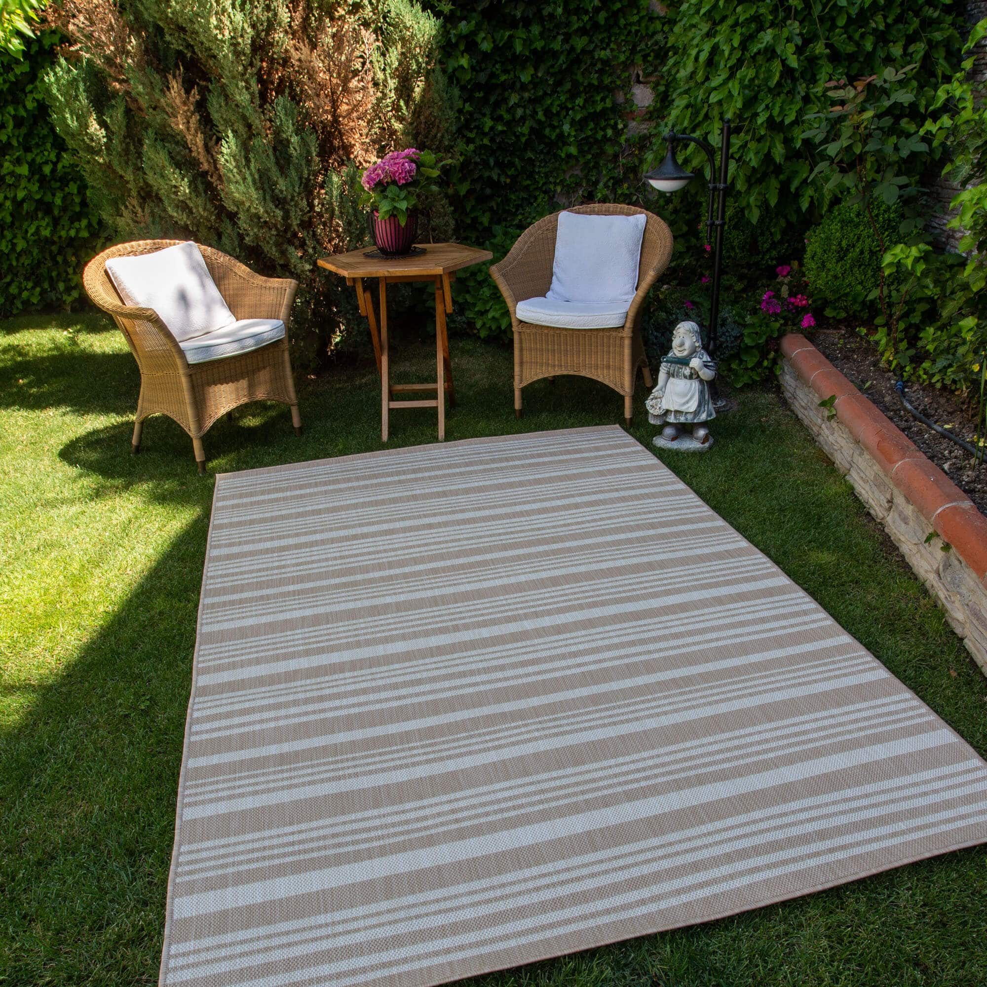 Striped Design Outdoor Rug for Garden in Beige | The Rugs