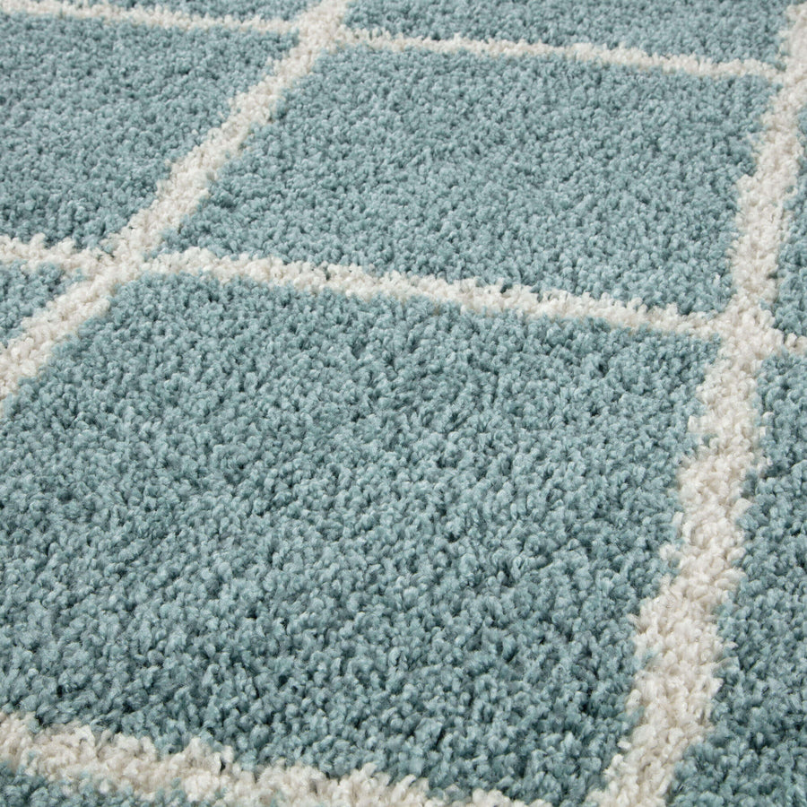Diamond Design Shaggy Area Rugs Duck Egg Blue| The Rugs