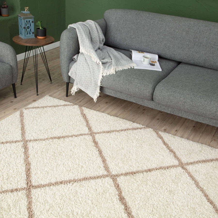 The Rugs Area Rug - Modern Luxury Shaggy Rug Geometric Ivory