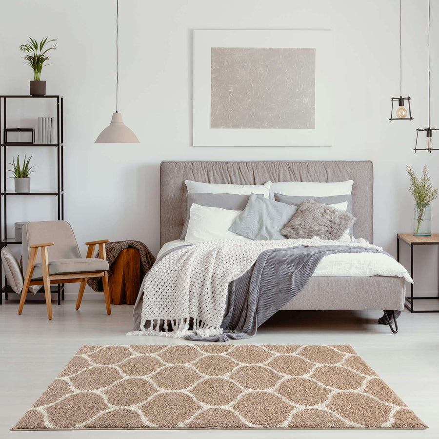 The Rugs Area Rug - Modern Luxury Shaggy Rug Trellis Beige
