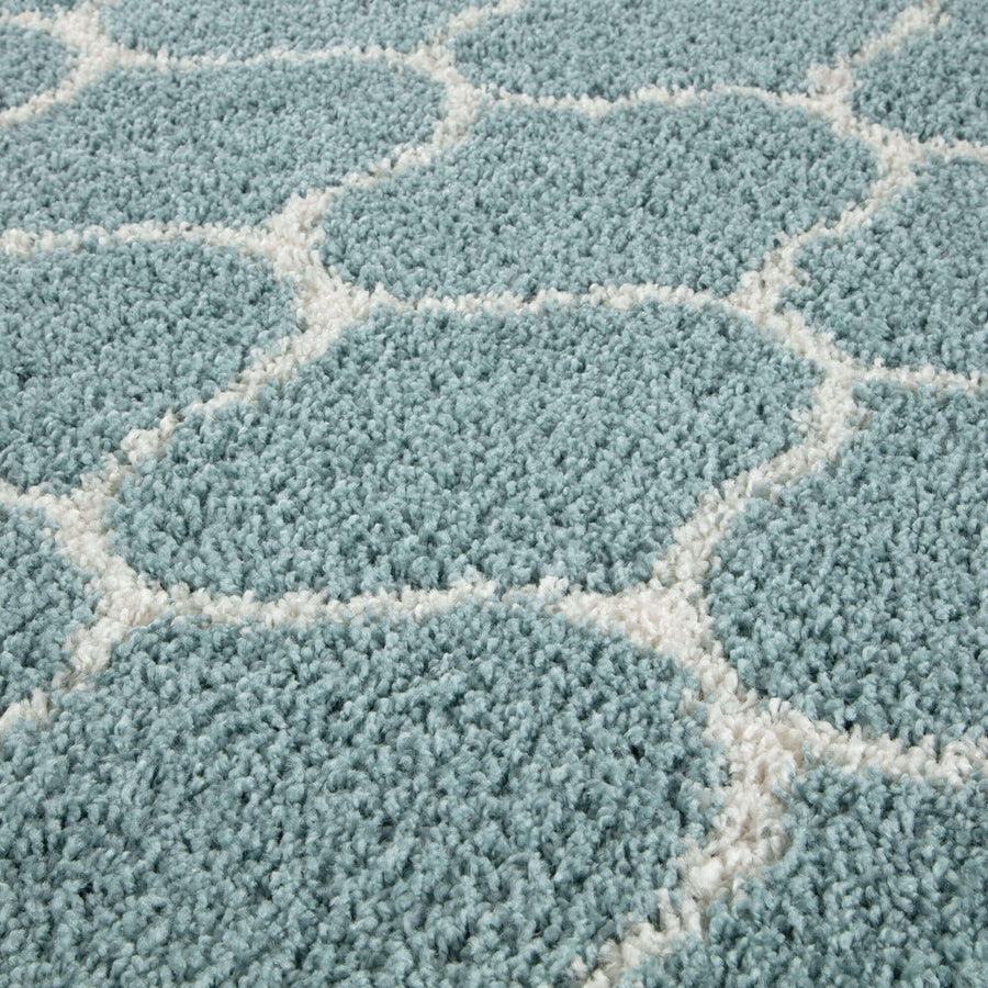 Trellis Design Thick Shaggy Area Rugs Duck Egg Blue