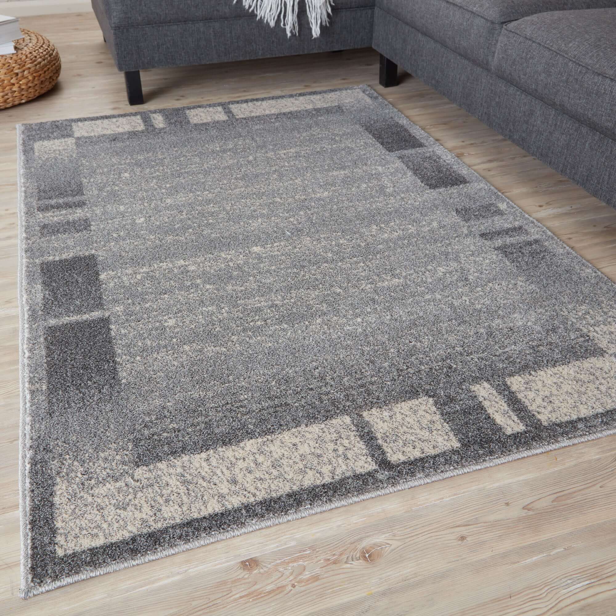Modern Living Room Rug Bordered Grey Cream | The Rugs