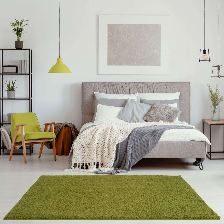 Premium Shaggy Rug Plain Green Rectangle Shape | The Rugs