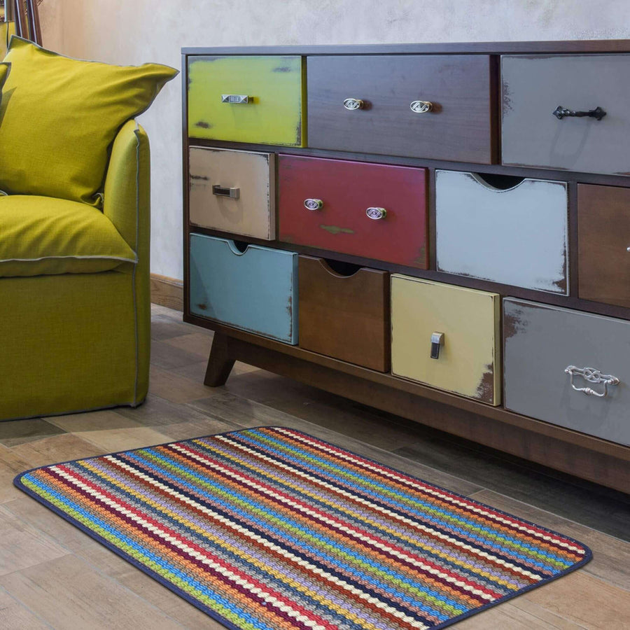 Washable Designer Mats Stripe Design in Multicolour | The Rugs