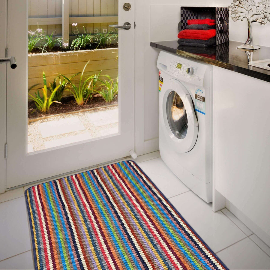 Washable Designer Mats Stripe Design in Multicolour | The Rugs