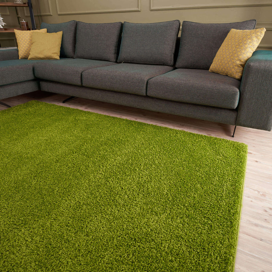 Premium Shaggy Rug Plain Green Rectangle Shape | The Rugs