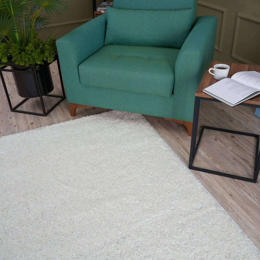 Premium Shaggy Rug Plain White Rectangle Shape | The Rugs
